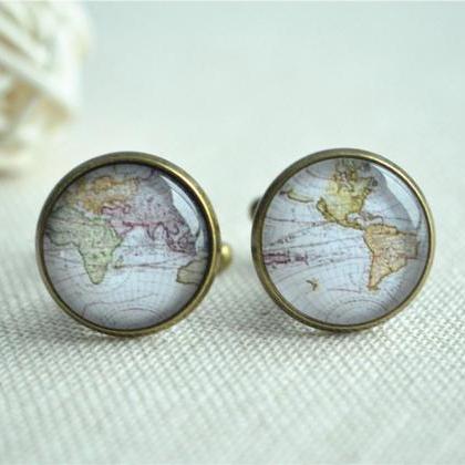 World Map Cufflinks,map Cuff Links ,personalized Men Accessories(xk017 ...