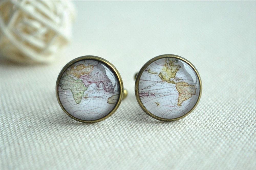 World Map Cufflinks,map Cuff Links ,personalized Men Accessories(xk017 ...