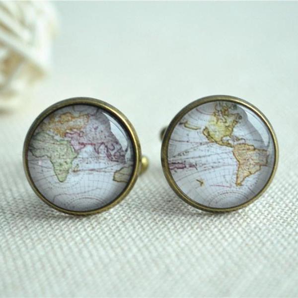 World Map Cufflinks,map Cuff Links ,personalized Men Accessories(xk017 ...