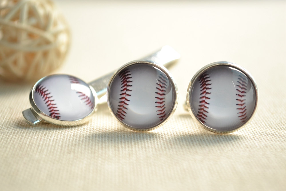Baseball CuffLinks Tie Clip Set,Sport Cuff Links Sport Tie Bar Set,Mens ...